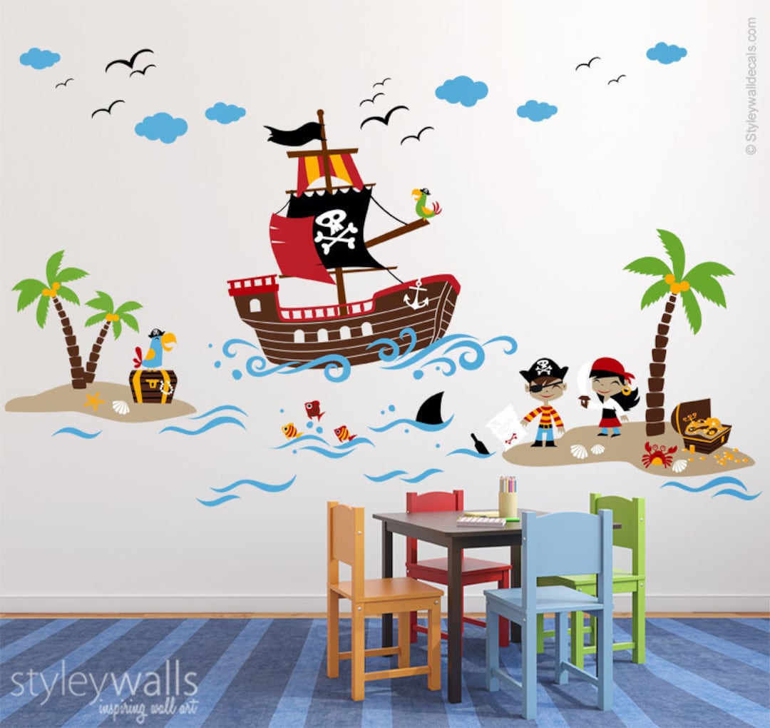 Pirates Wall Decal, Treasure Island Wall Decal, Playroom Wall Decals ...