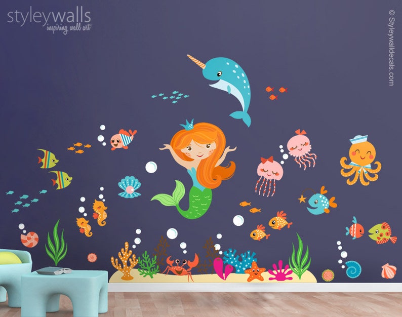 Mermaid Wall Decal Under the Sea Wall Decal Mermaid and | Etsy