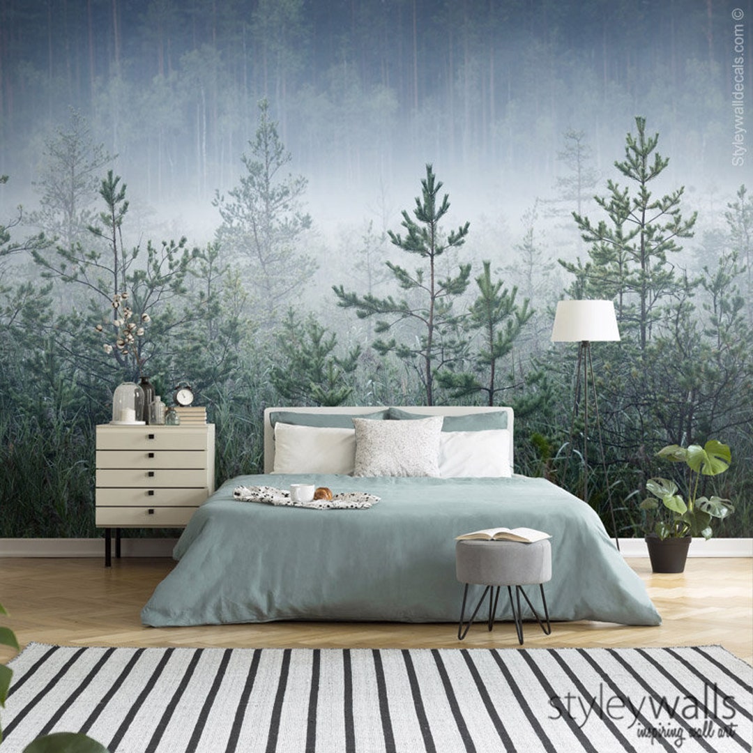 Pine Trees Mural Wallpaper, Forest Trees Mural, Winter Mural, Nature ...