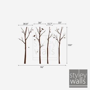 Forest Winter Trees and Birds Wall Decal, Thin Winter Trees Wall Decal ...