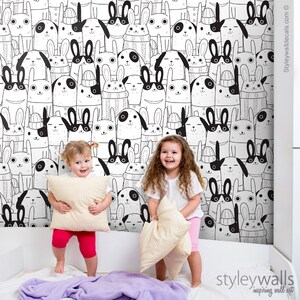 Rabbits Wallpaper Kids Room Wallpaper Animals Repositionable - Etsy