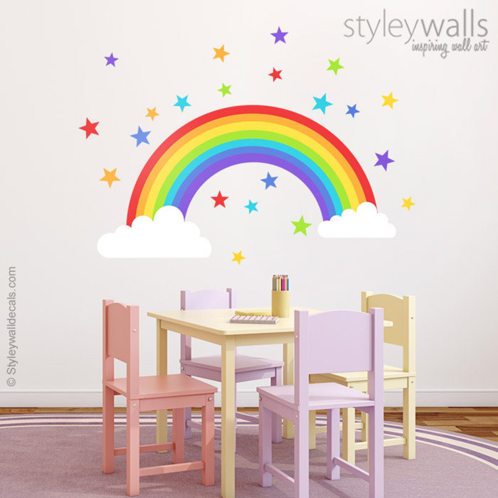 Rainbow Wall Decal Rainbow Wall Sticker Clouds Wall Decal | Etsy