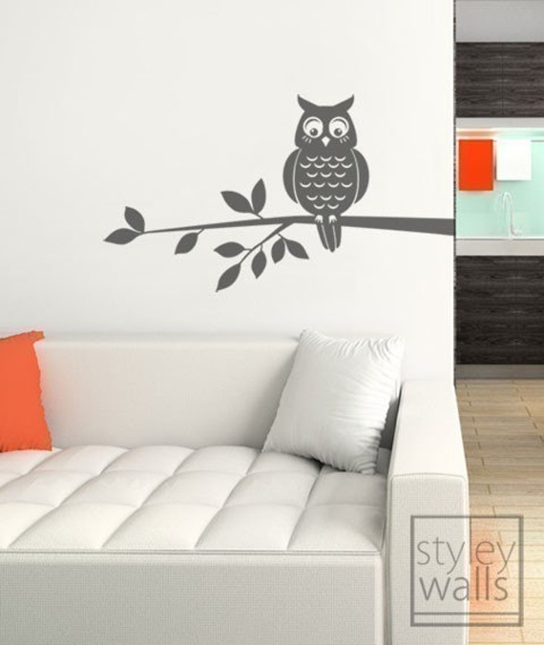 Owl Wall Decal Owl Wall Sticker Owl on a Branch Vinyl Wall | Etsy