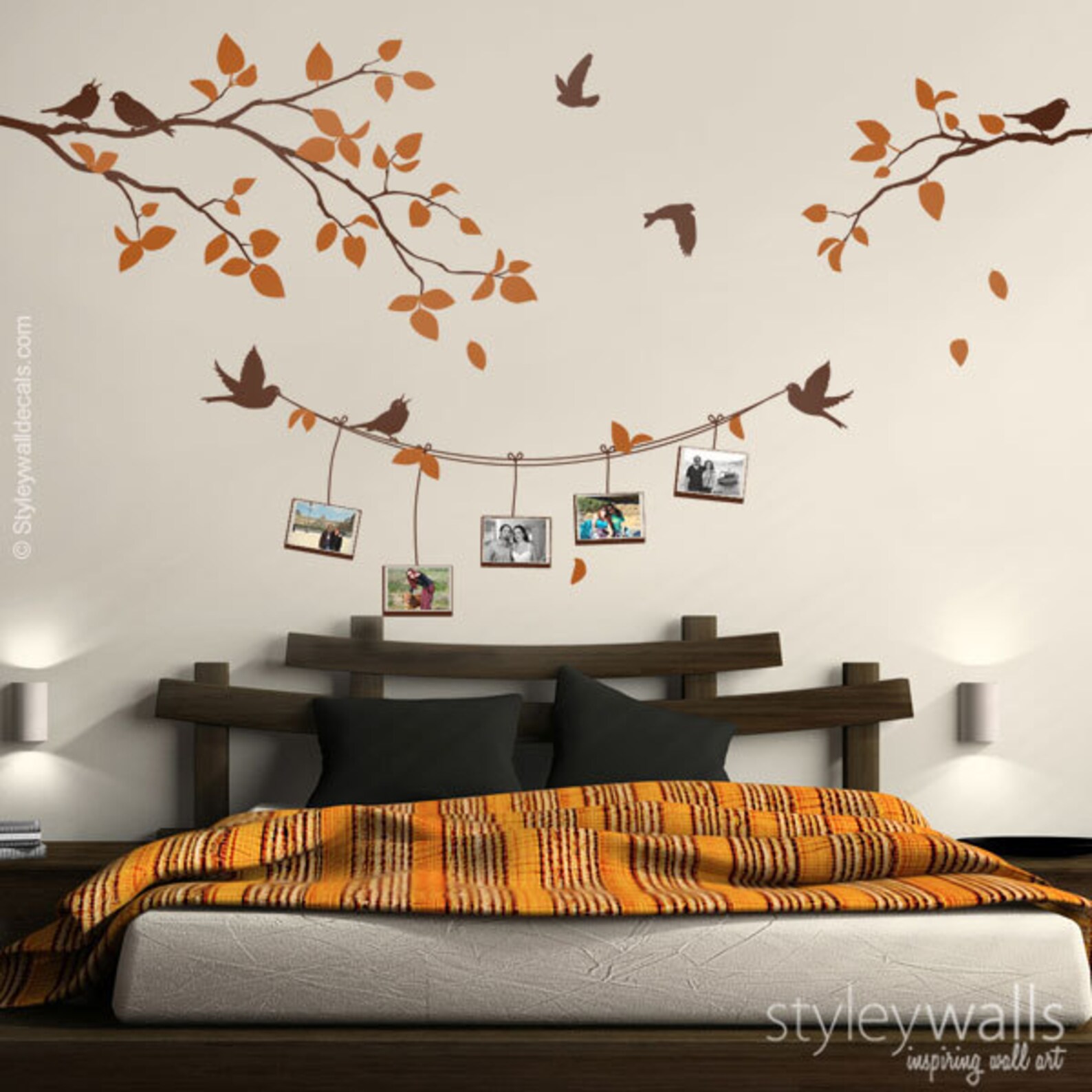 Photo Frames and Branch Wall Decal, Branch With Birds Picture Photo ...