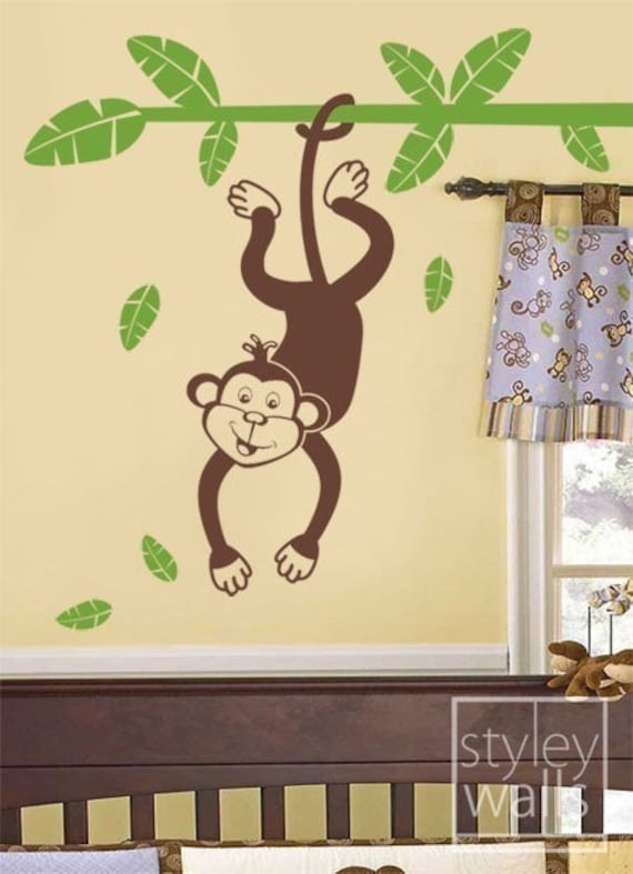 Monkey And Tree Wall Decals Jungle Safari Animal Fabric Wall Sticker