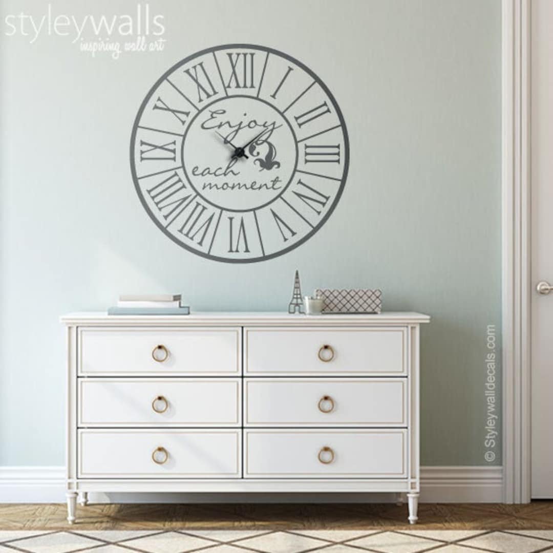 Clock Wall Decal, Roman Clock Wall Decal, Clock Wall Sticker, Living ...