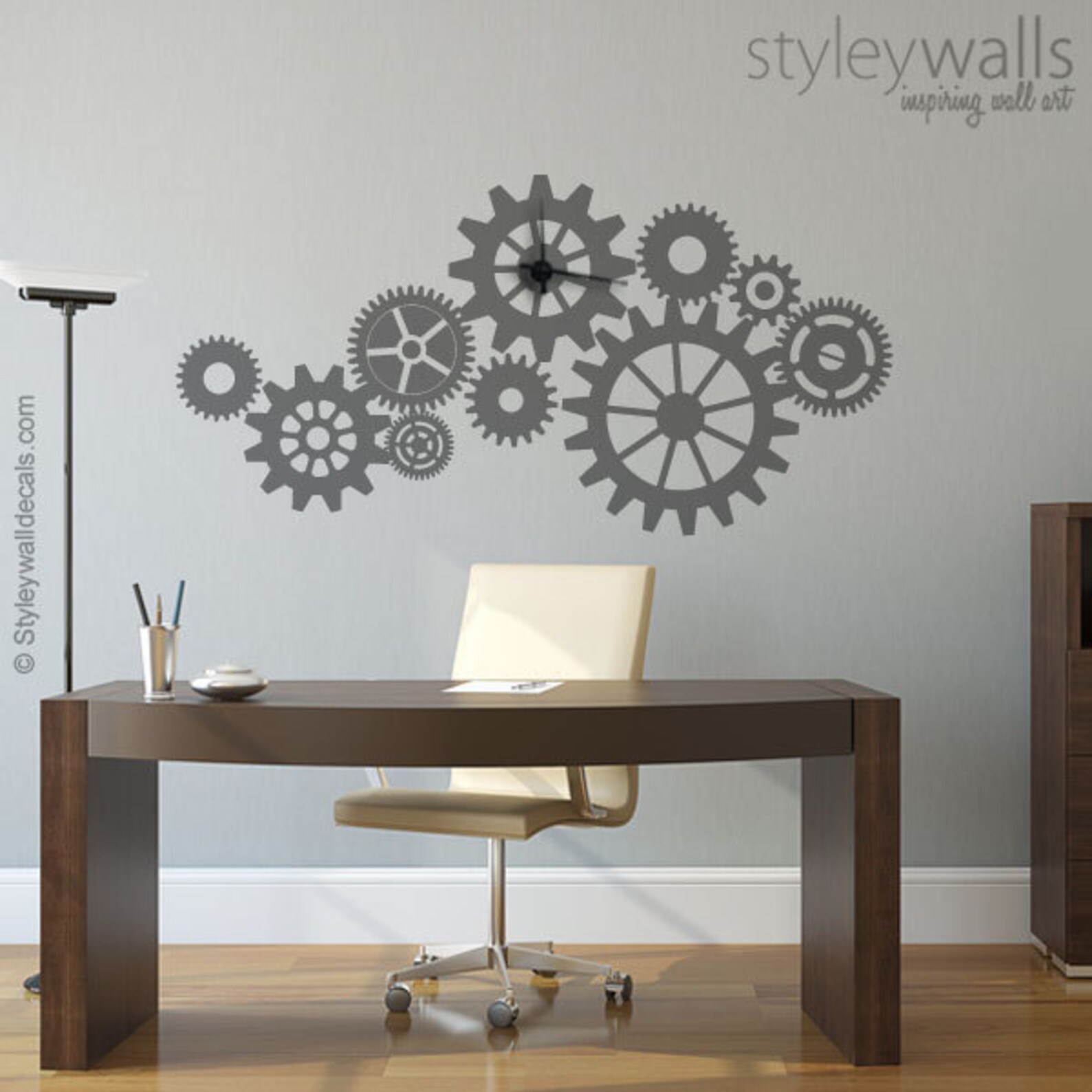 Clock Wall Decal Clock Wall Sticker Cogwheels Wall Decal | Etsy