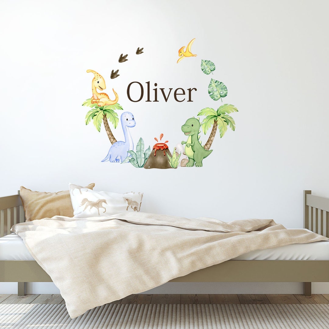 Dinosaur Custom Name Decal, Dinosaurs Wreath Wall Sticker, Dinosaurs ...