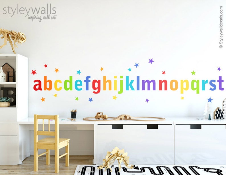 Alphabet Wall Decal, Alphabet Wall Sticker, Letters Wall Decal, Rainbow ...