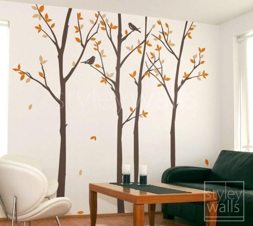 Forest Trees and Birds Wall Decal, Autumn Trees Wall Decal, Trees and ...