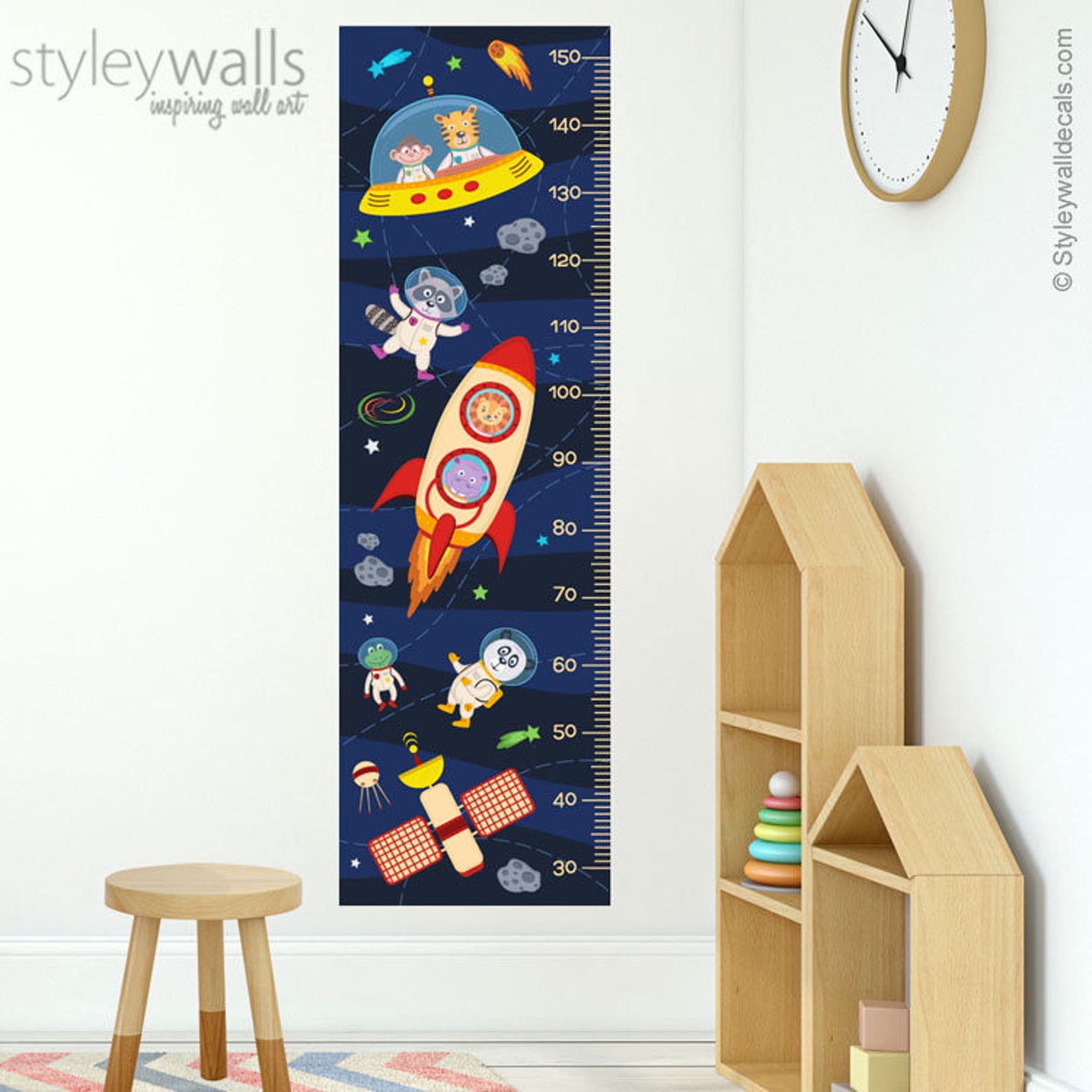 Kids Growth Chart Wall Decal Space Height Chart Wall Decal | Etsy