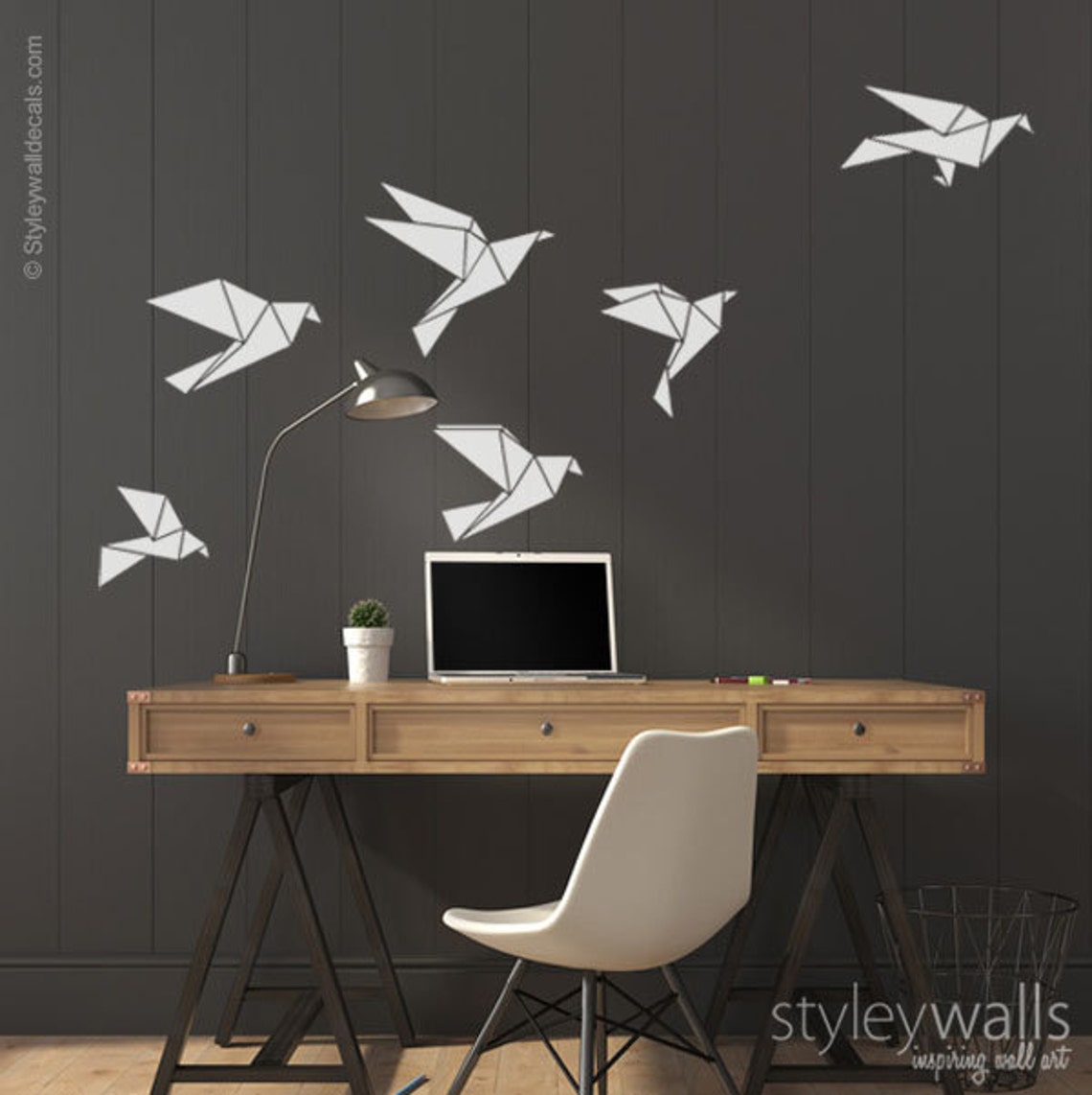 Origami Birds Wall Decal Geometric Origami Cranes Wall Decal | Etsy