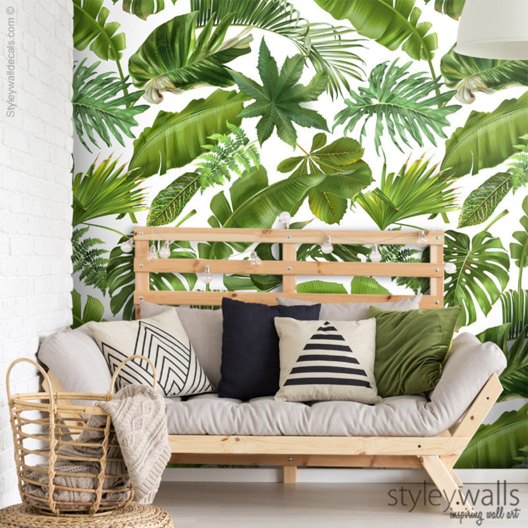 Palm Leaves Mural, Leaves Wallpaper, Tropical Leaves Wallpaper, Leaf ...