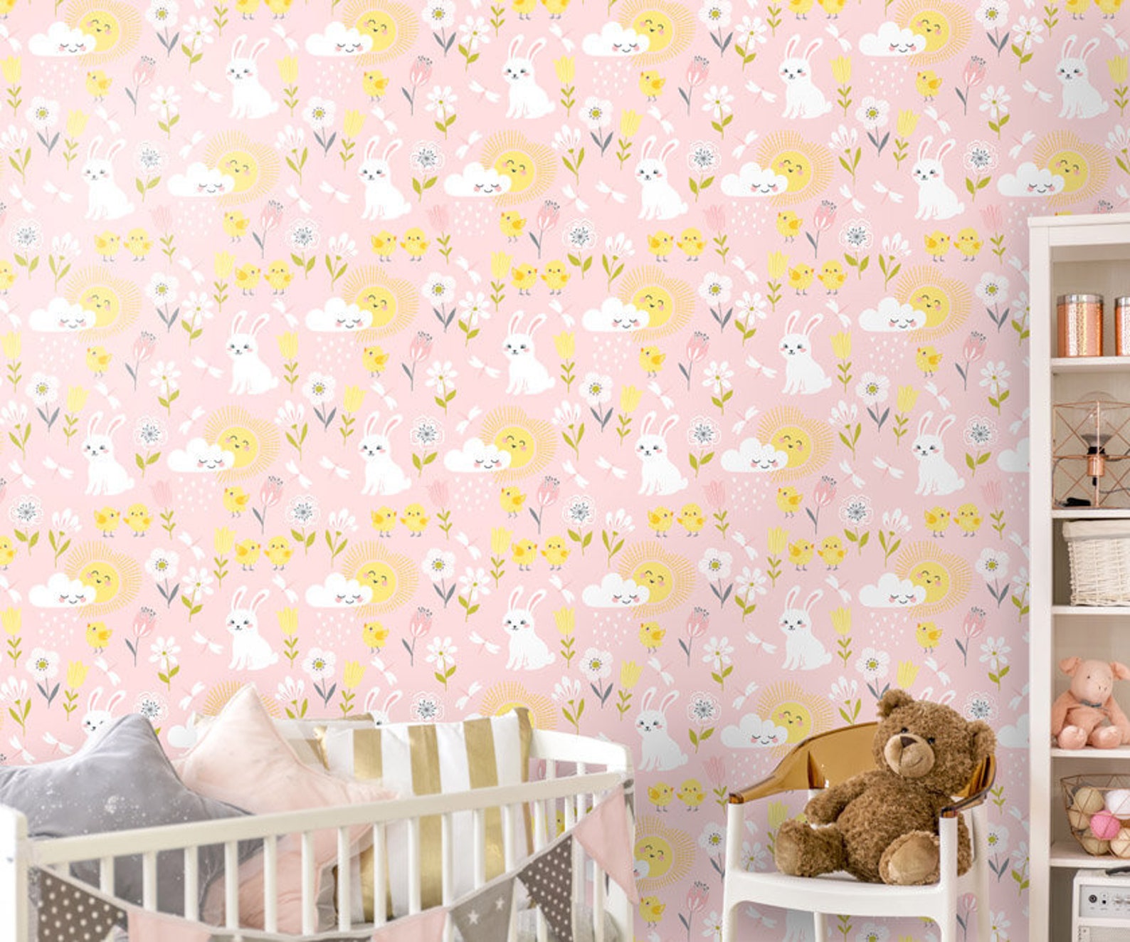 Bunny Wallpaper Girls Room Wallpaper Nursery Decor | Etsy