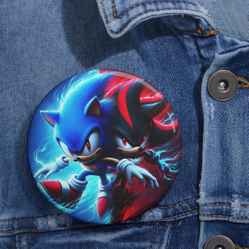 Custom Sonic and Shadow Pin Buttons, Fun Collectible Badges, Unique ...