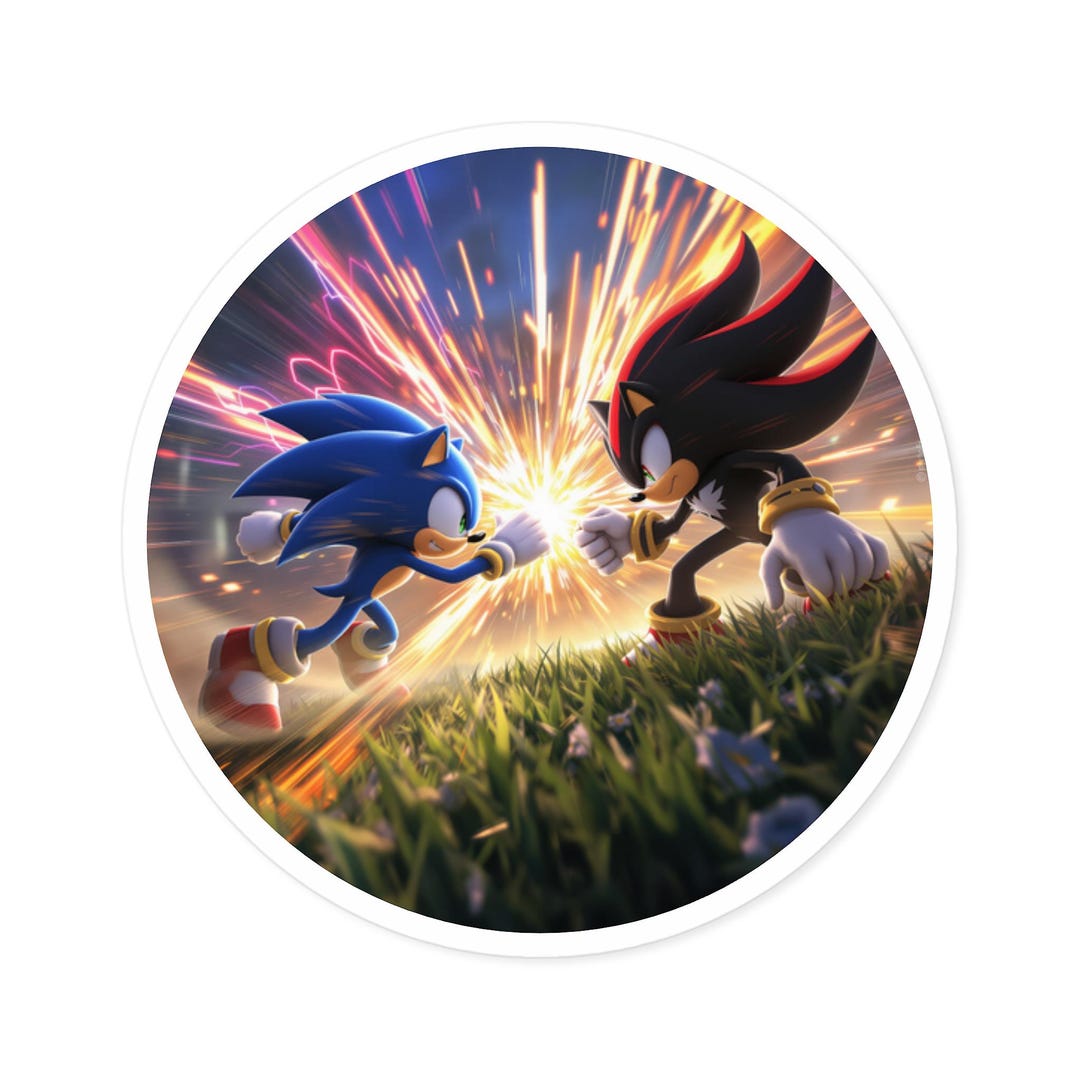 Sonic Vs Shadow Bright Spark Round Stickers - Vibrant Colors, Water ...