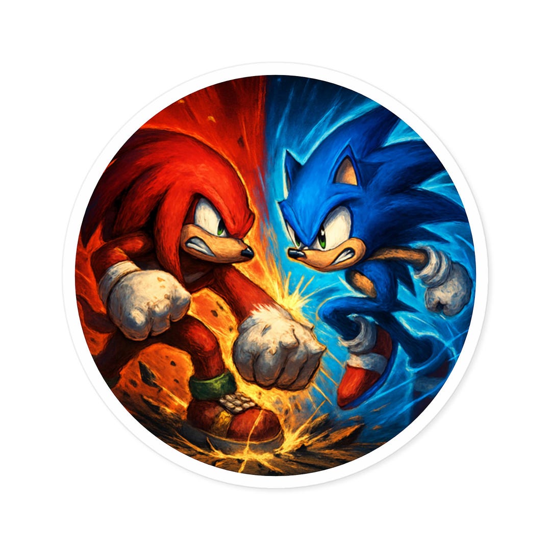 Sonic Versus Knuckles Round Stickers | Waterproof Vinyl Gaming Decals ...