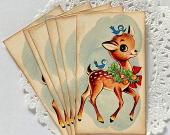 Santa & Reindeer Caroling Vintage Inspired Tags Retro Christmas Favor ...