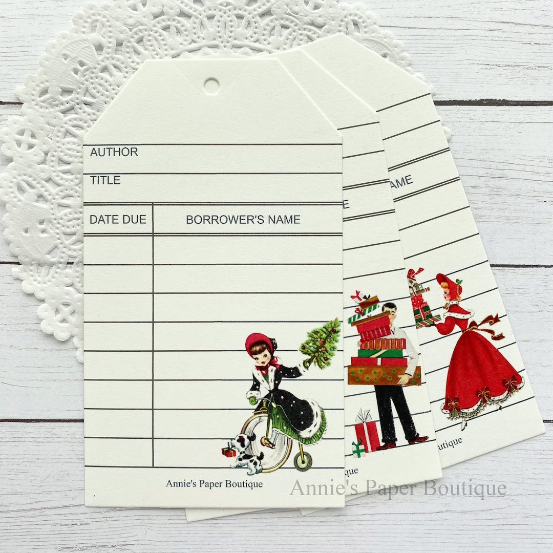 Library Card Tags - Christmas - Holiday Ephemera, Gift Tags, Bookmark ...