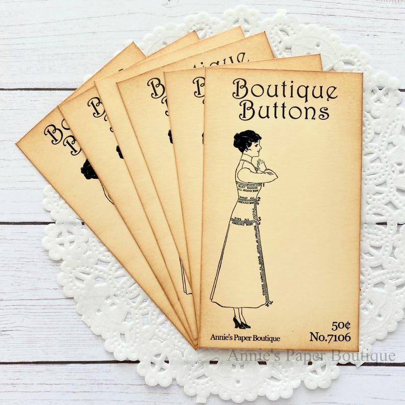 Dressmaker Button Card Vintage Inspired Tags - Sewing, Seamstress ...