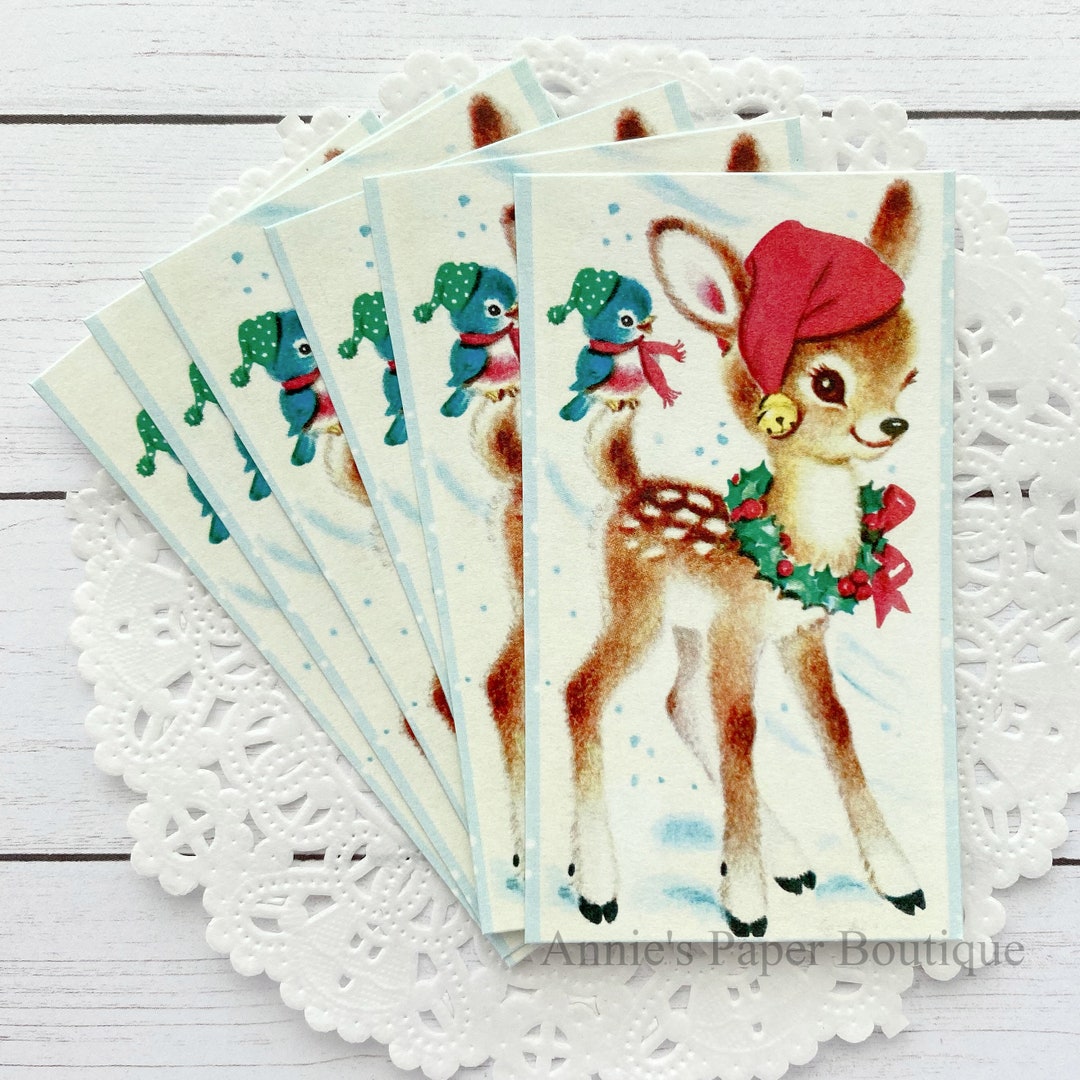 Deer Bluebird Retro Tags - Vintage Inspired Christmas Gift Tags ...