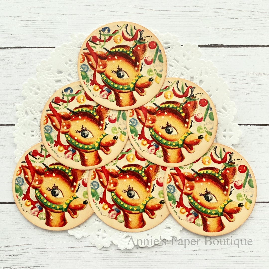 Round Reindeer & Ornaments Tags - Retro, Vintage Inspired - Favor, Gift ...
