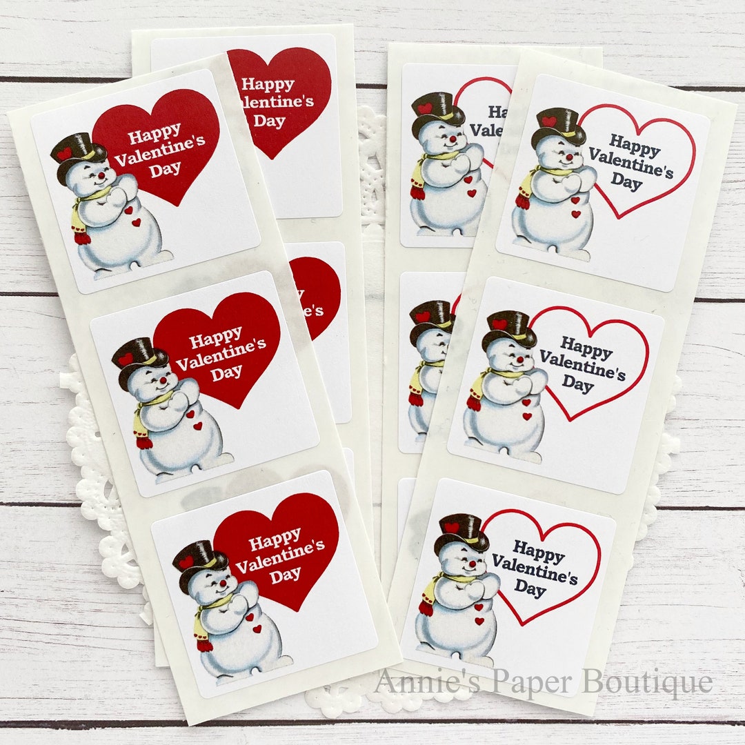 Happy Valentine's Day Snowman Retro Stickers - Packaging, Art or Junk ...