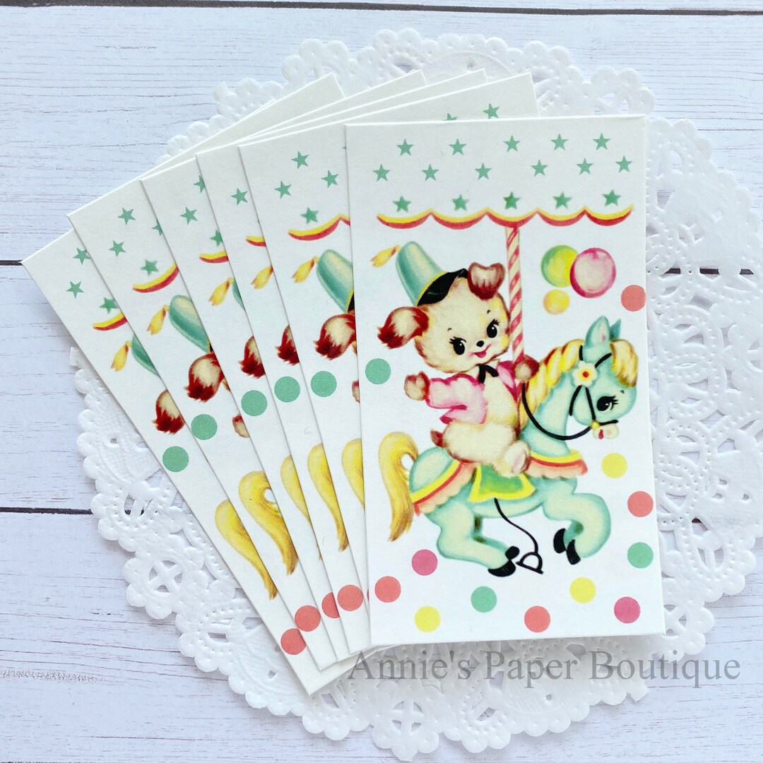 Puppy Carousel Retro Tags - Vintage Inspired - Favor Gift Tags ...
