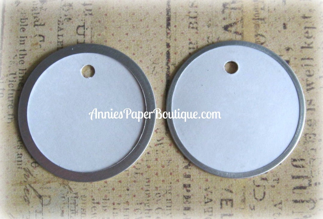 12 White Metal Rim Tags - 1-9/16" - Round, Gift, Parcel, DIY, Junk ...