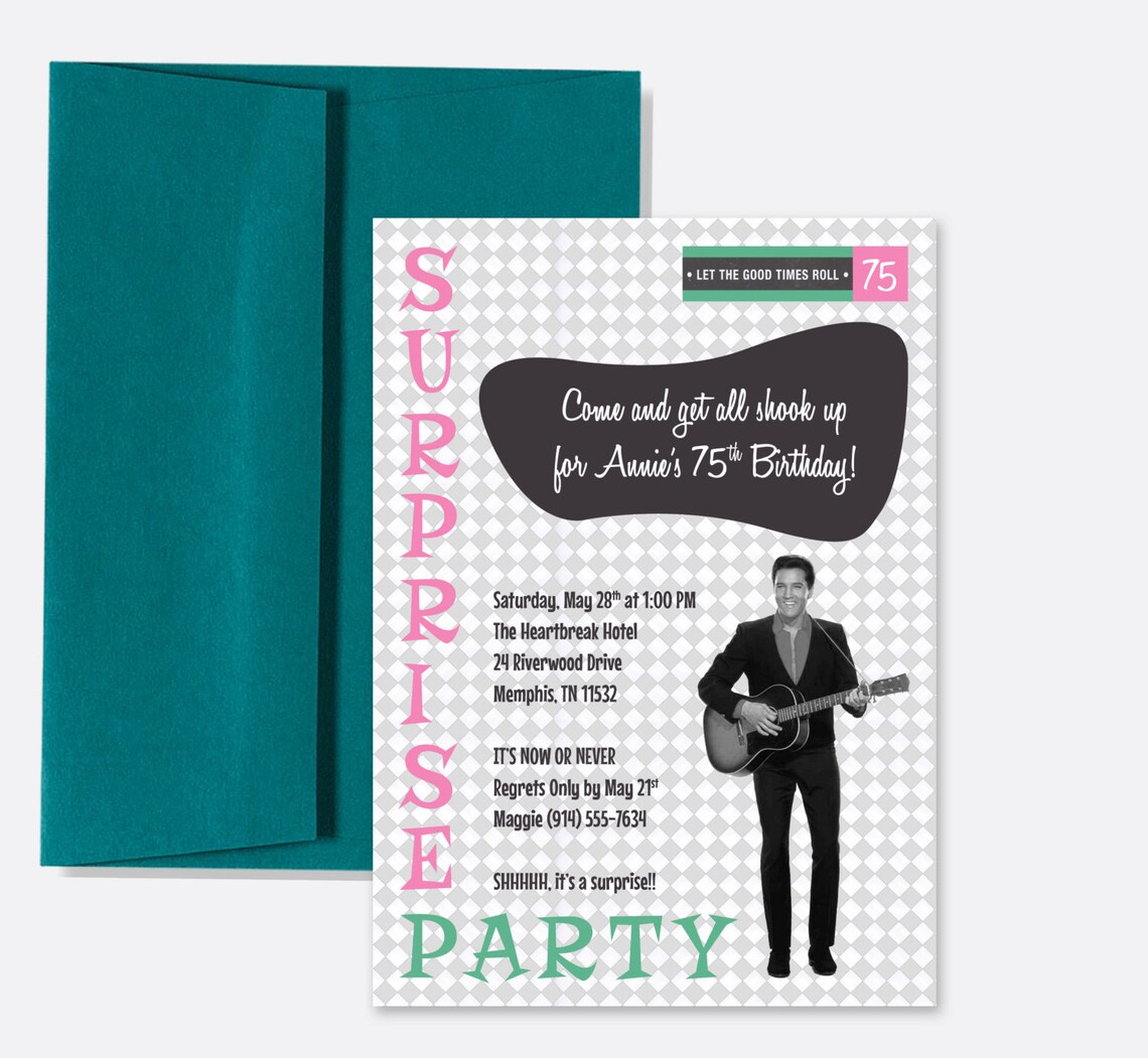 Elvis Presley Milestone Birthday Invitation - Surprise Party - Retro ...