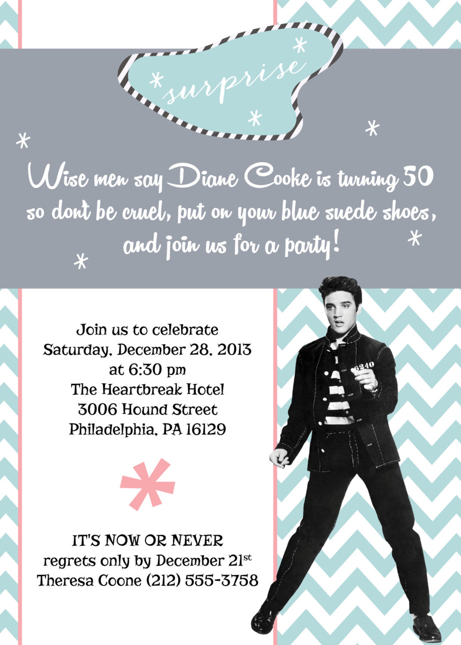 Elvis Presley Milestone Birthday Invitation Surprise Party - Etsy