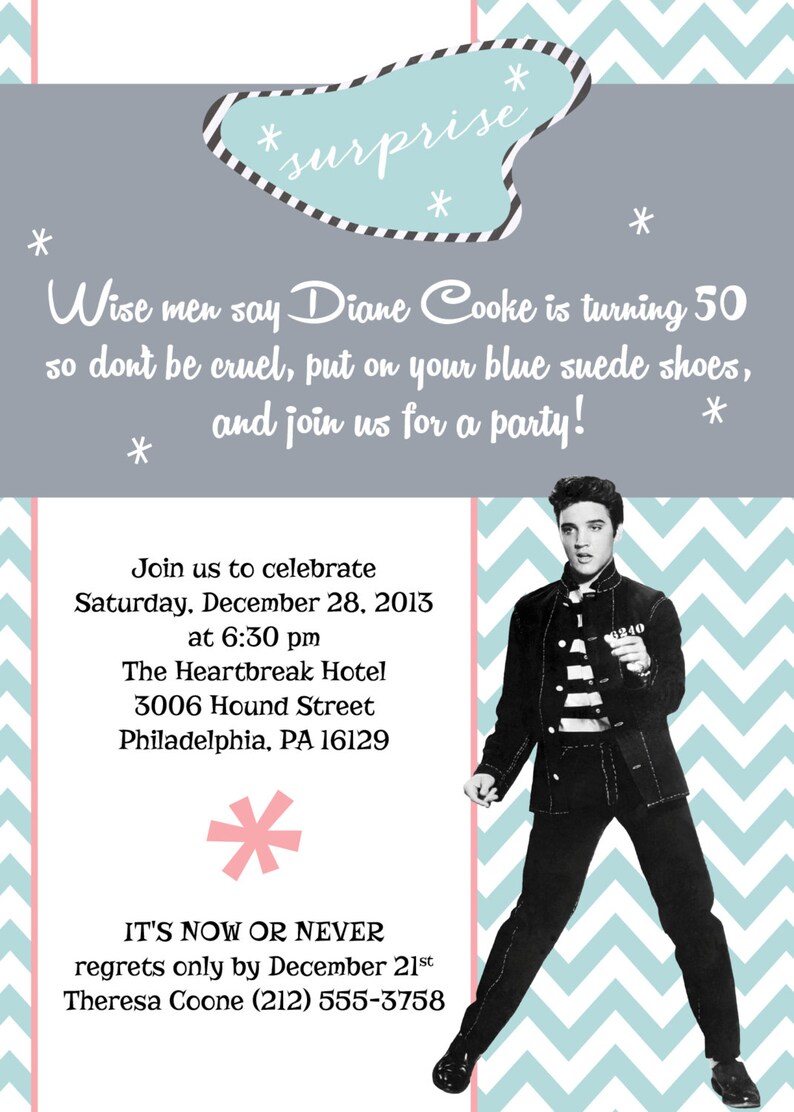 Elvis Presley Milestone Birthday Invitation Surprise Party - Etsy