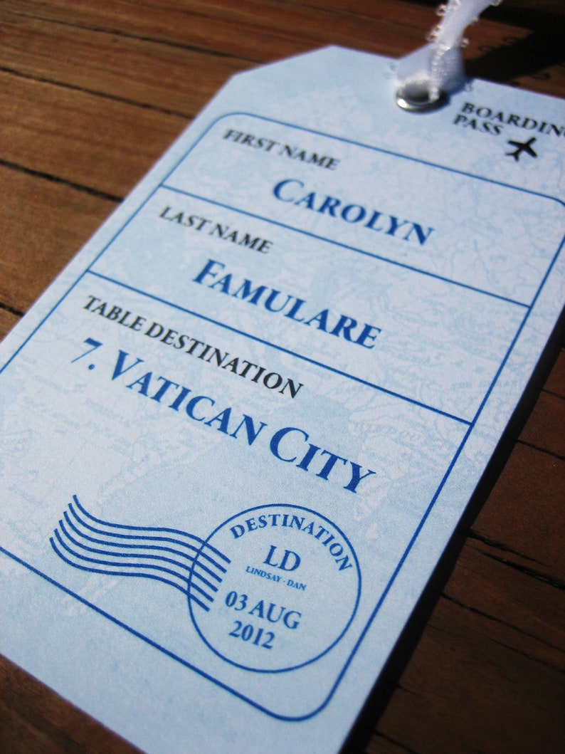 Place Card / Escort Card - Luggage Tag - Destination Wedding - Travel ...