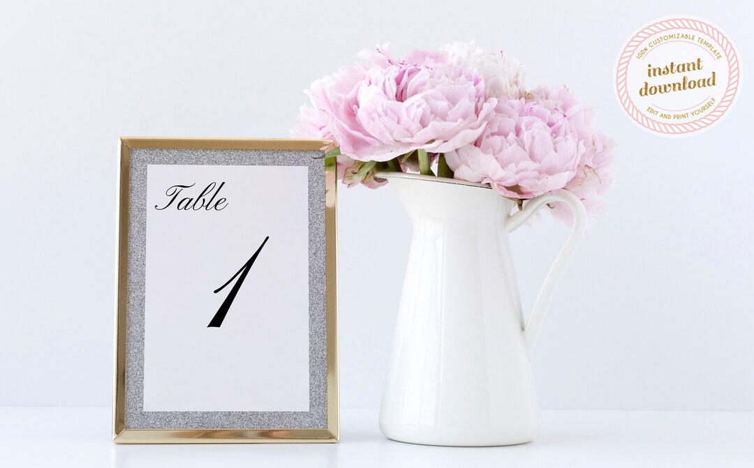 Table Numbers | Glam Silver Glitter | INSTANT DOWNLOAD | Template Only ...