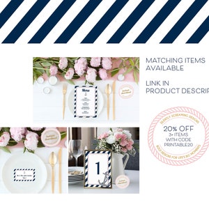 Table Numbers | Nautical Stripes and Anchor | INSTANT DOWNLOAD ...