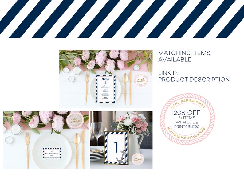 Table Numbers | Nautical Stripes and Anchor | INSTANT DOWNLOAD ...