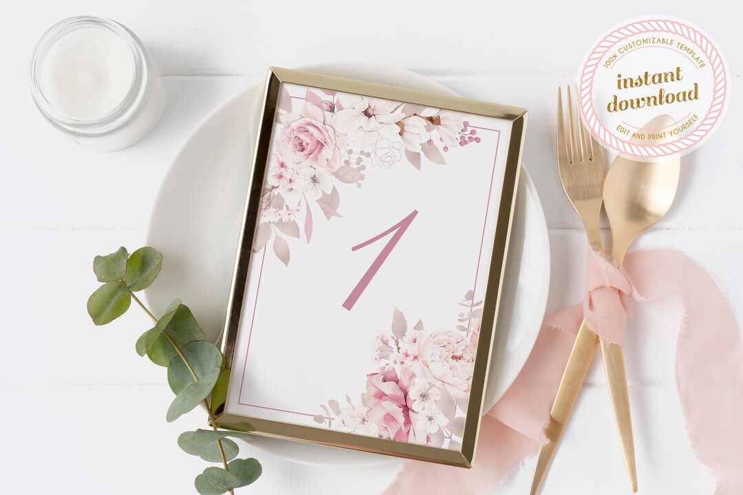 Bridal Shower Table Numbers With Pretty Pink Flowers | Two Sizes ...