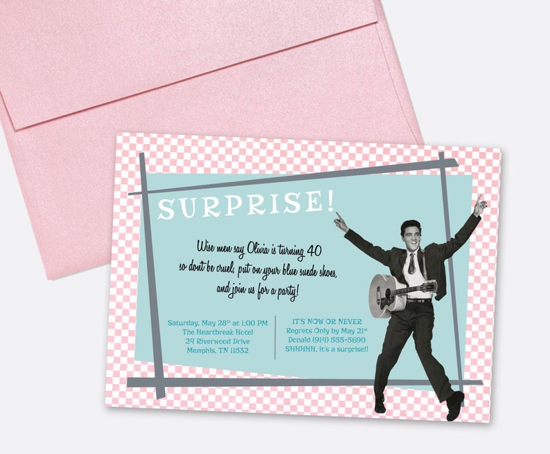 Elvis Presley Milestone Birthday Invitation - Surprise Party - Retro ...