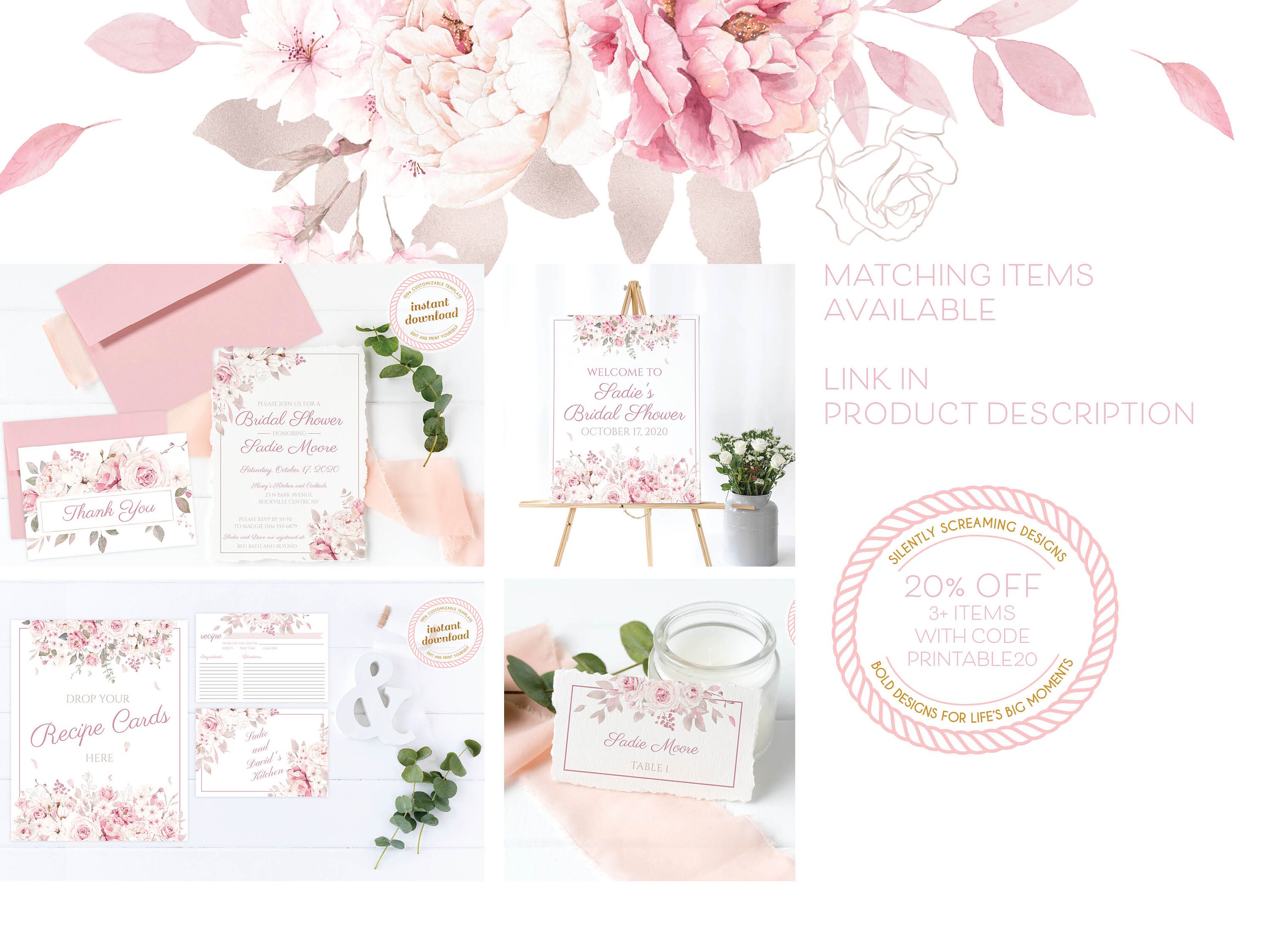 Bridal Shower Table Numbers With Pretty Pink Flowers Two Sizes INSTANT ...