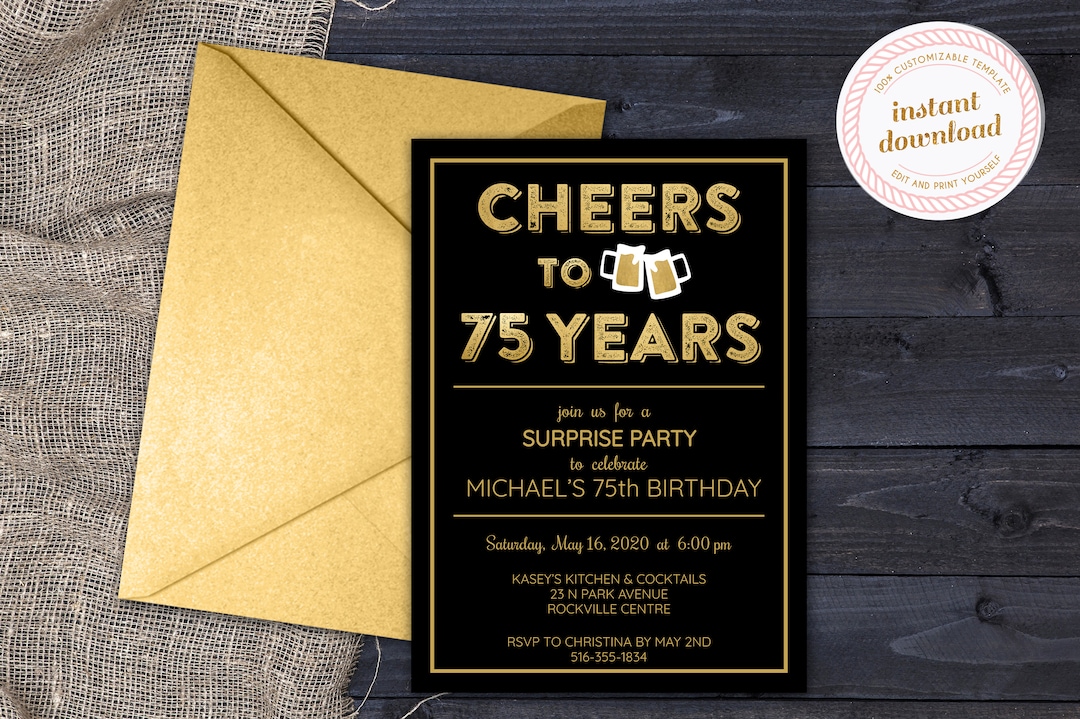 Milestone 75th Birthday Party Invitation for Men |cheers to 75 Years ...