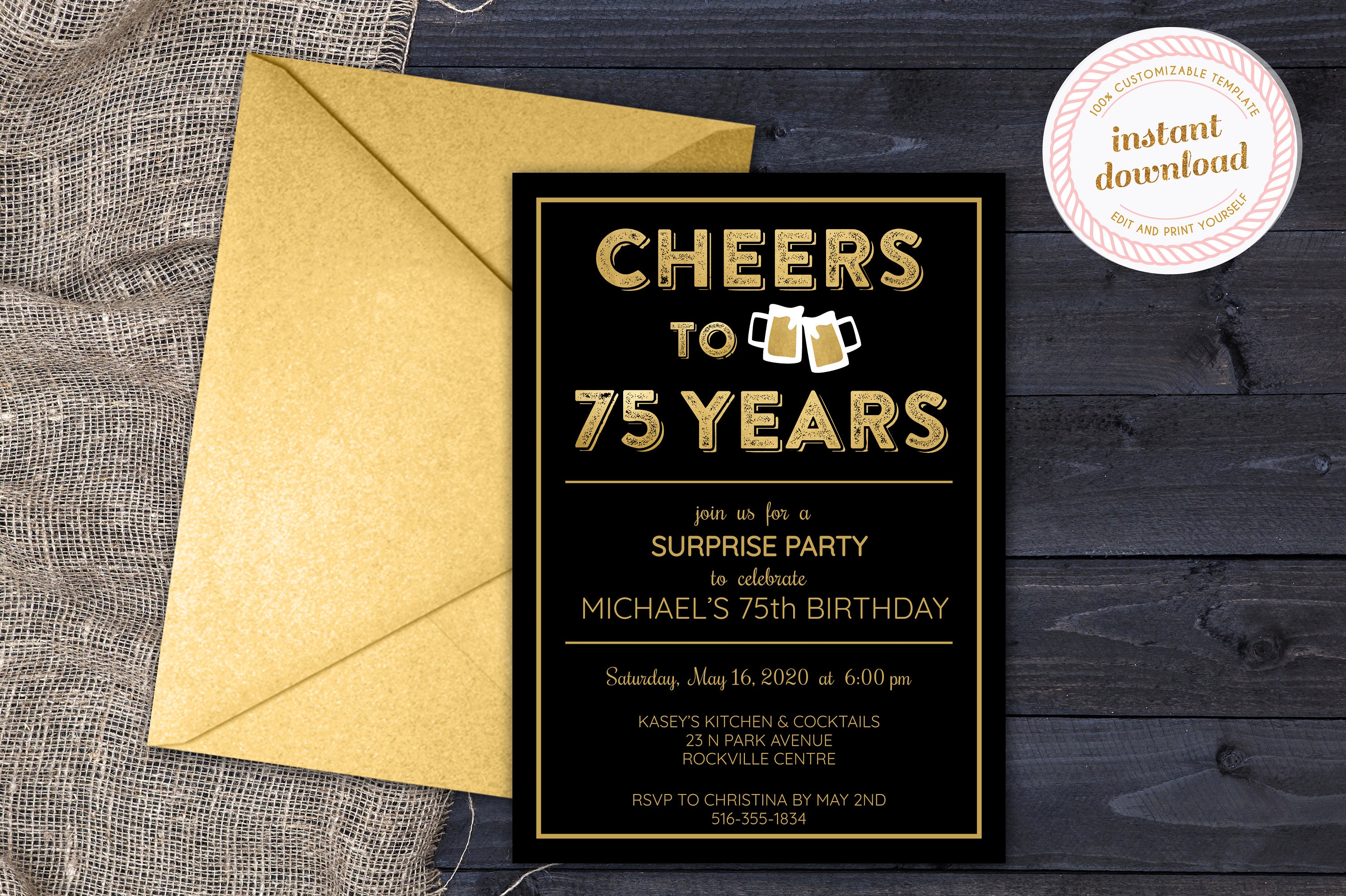 Milestone 75th Birthday Party Invitation for Men |cheers to 75 Years ...