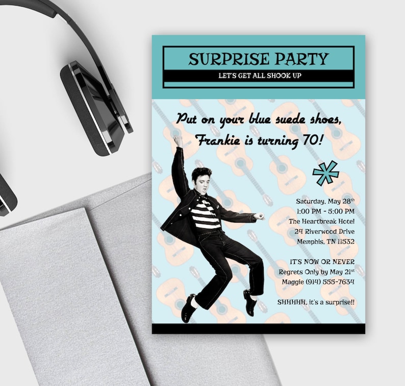 Milestone Birthday Invitation - Elvis Presley - Surprise Party - Retro ...