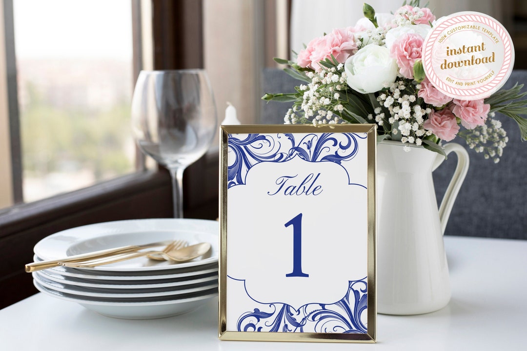 Table Numbers | Blue Abstract Swirl | INSTANT DOWNLOAD | Template Only ...