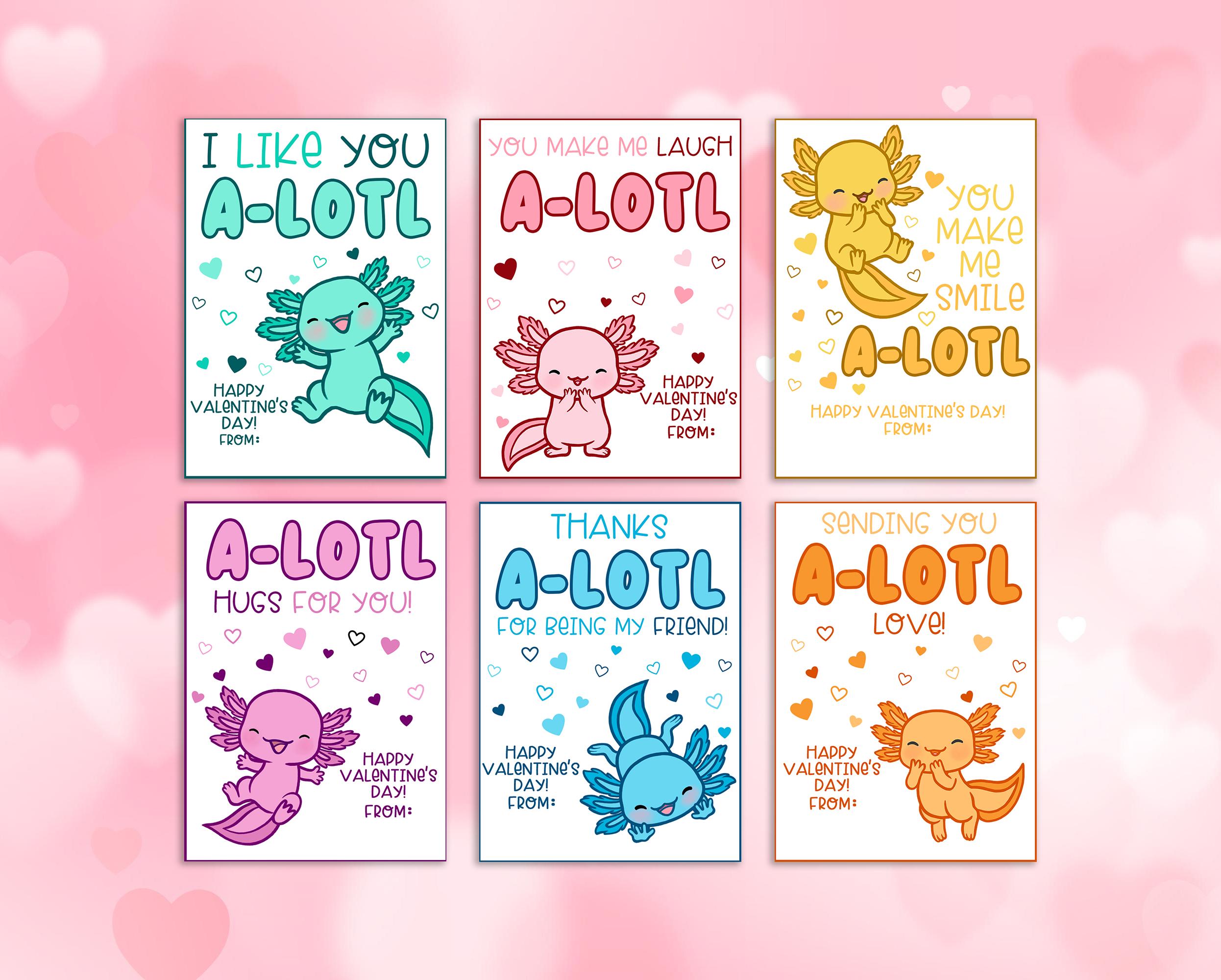 Axolotl Valentine's Day Cards, Axolotl Valentines Cards, Printable ...