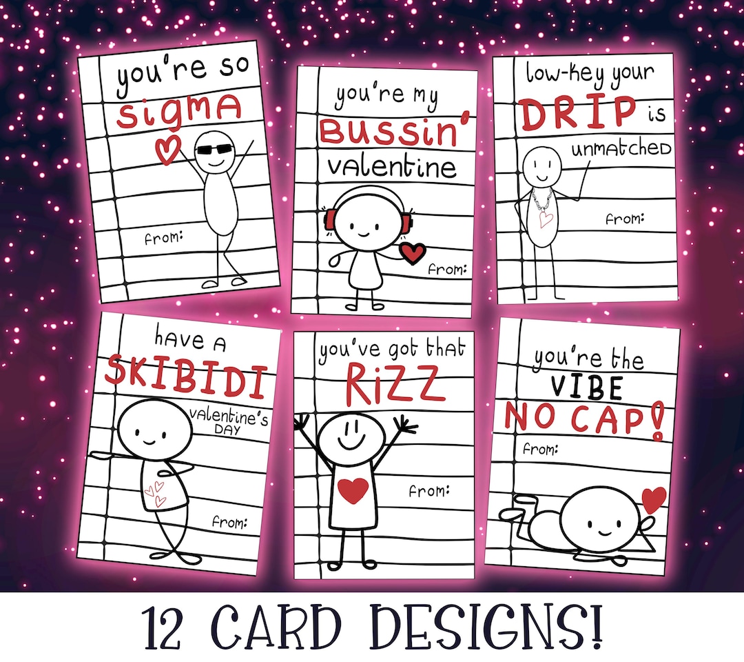 Printable Slang Kids Valentine's Day Cards, Instant School Valentine ...