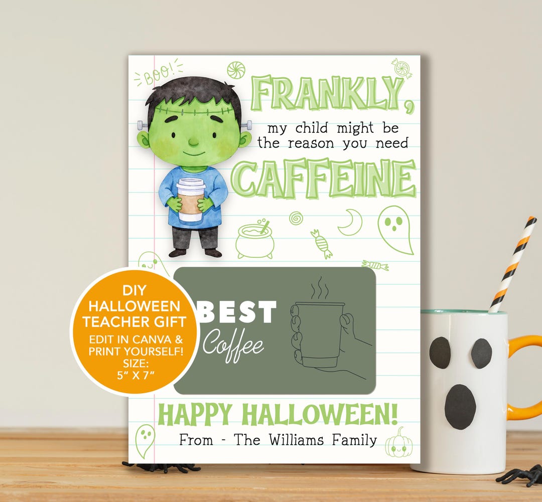 Halloween Teacher Gift, Coffee Gift Card Holder, Editable Canva ...