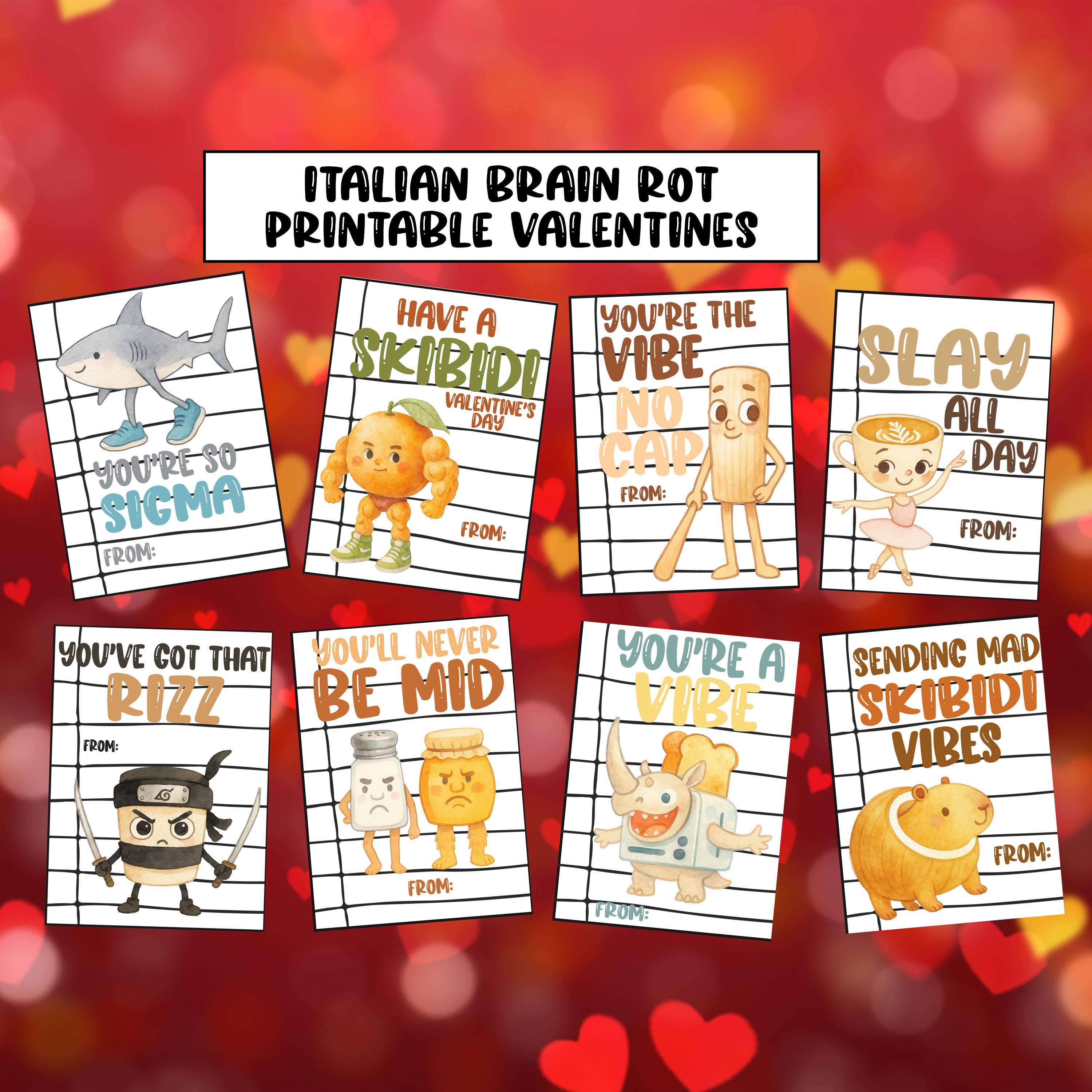 Brainrot Valentine Cards Printable, Classroom Friendship Valentines ...