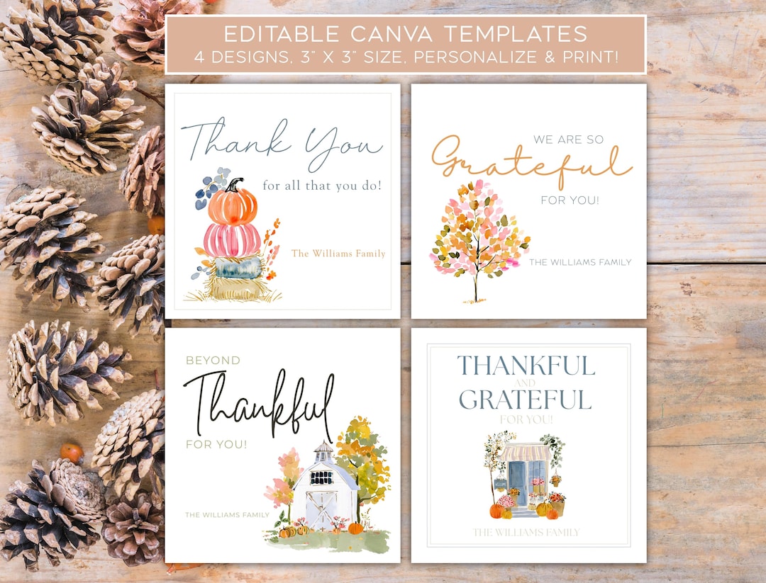 Thanksgiving Thank You Cards Printable Bundle, Editable Canva Template ...