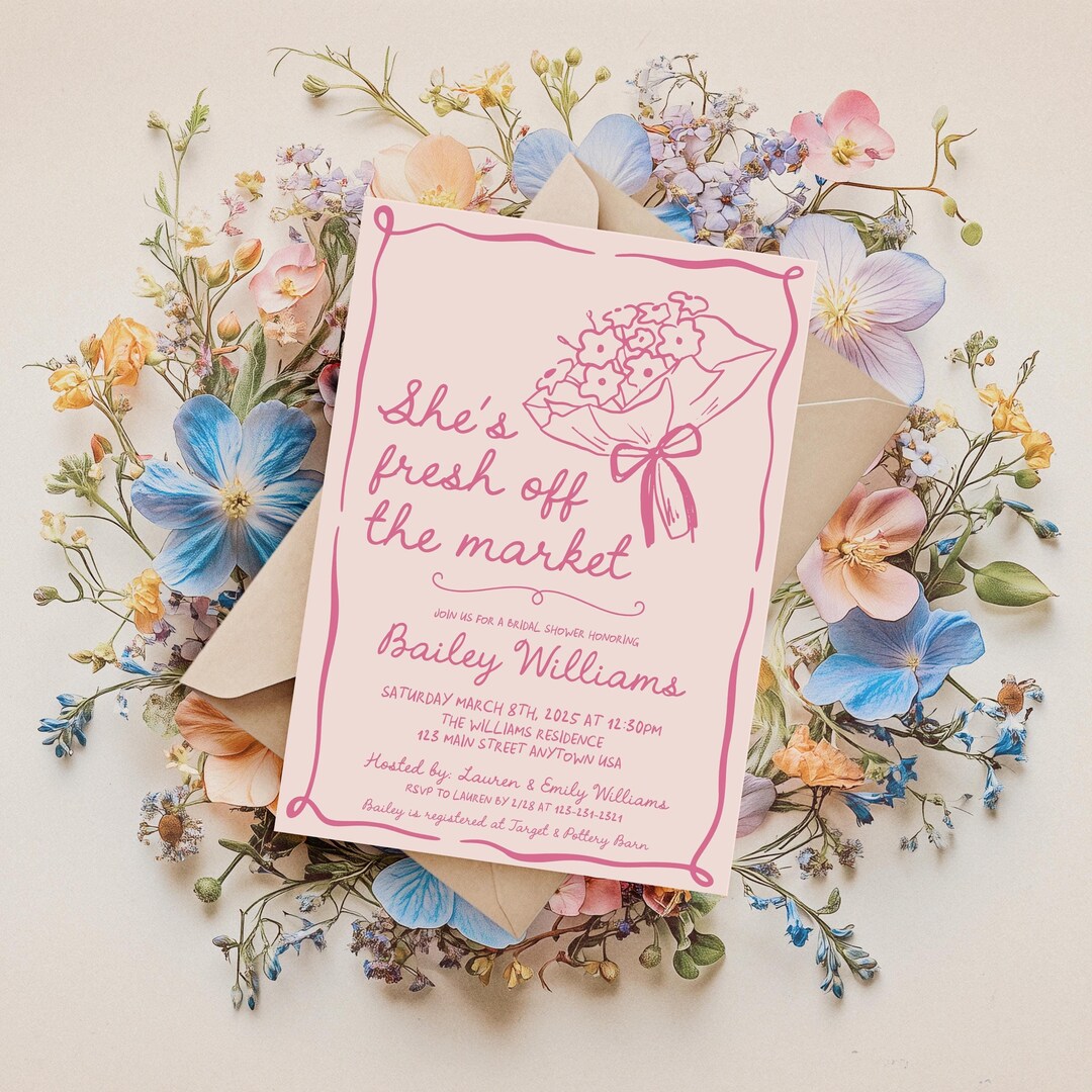 Pink Fresh off the Market Invitation, Fresh off the Market Bridal ...