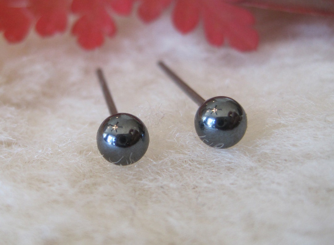 Hypoallergenic Hematite 4mm Gemstone Stud Earrings (nickel Free Niobium ...